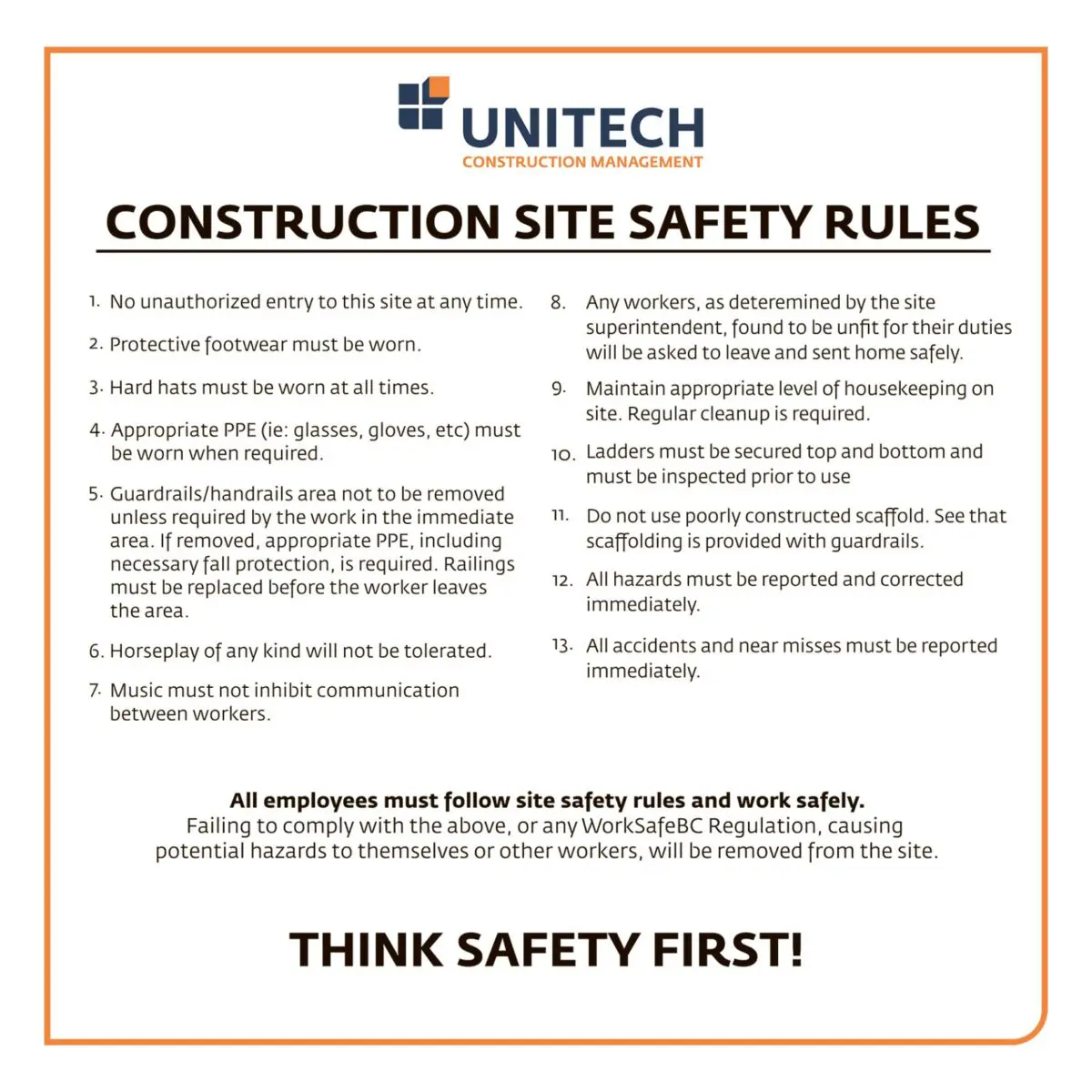 CONSTRUCTION SITE SAFETY RULES - VancouverSigns
