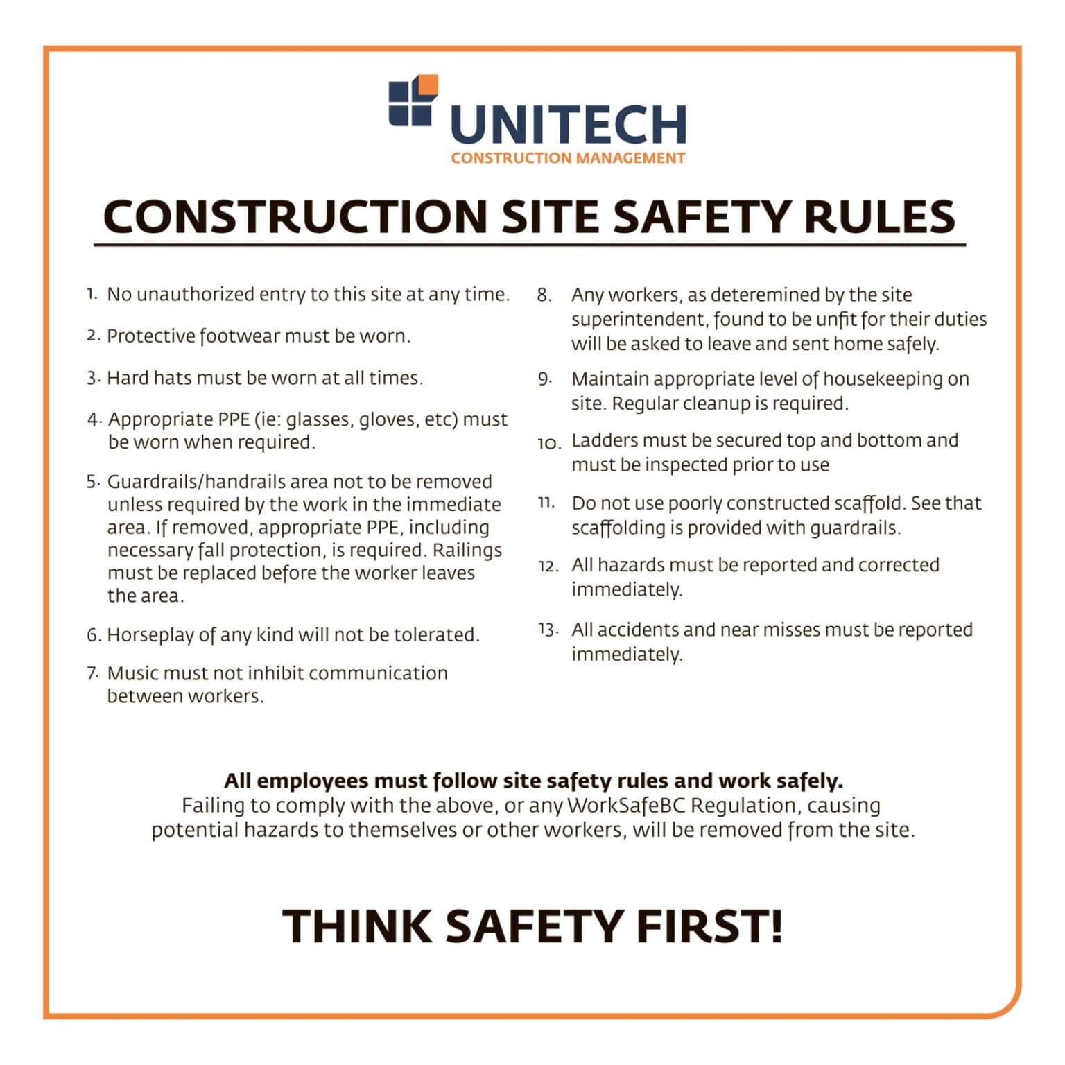 CONSTRUCTION SITE SAFETY RULES - VancouverSigns